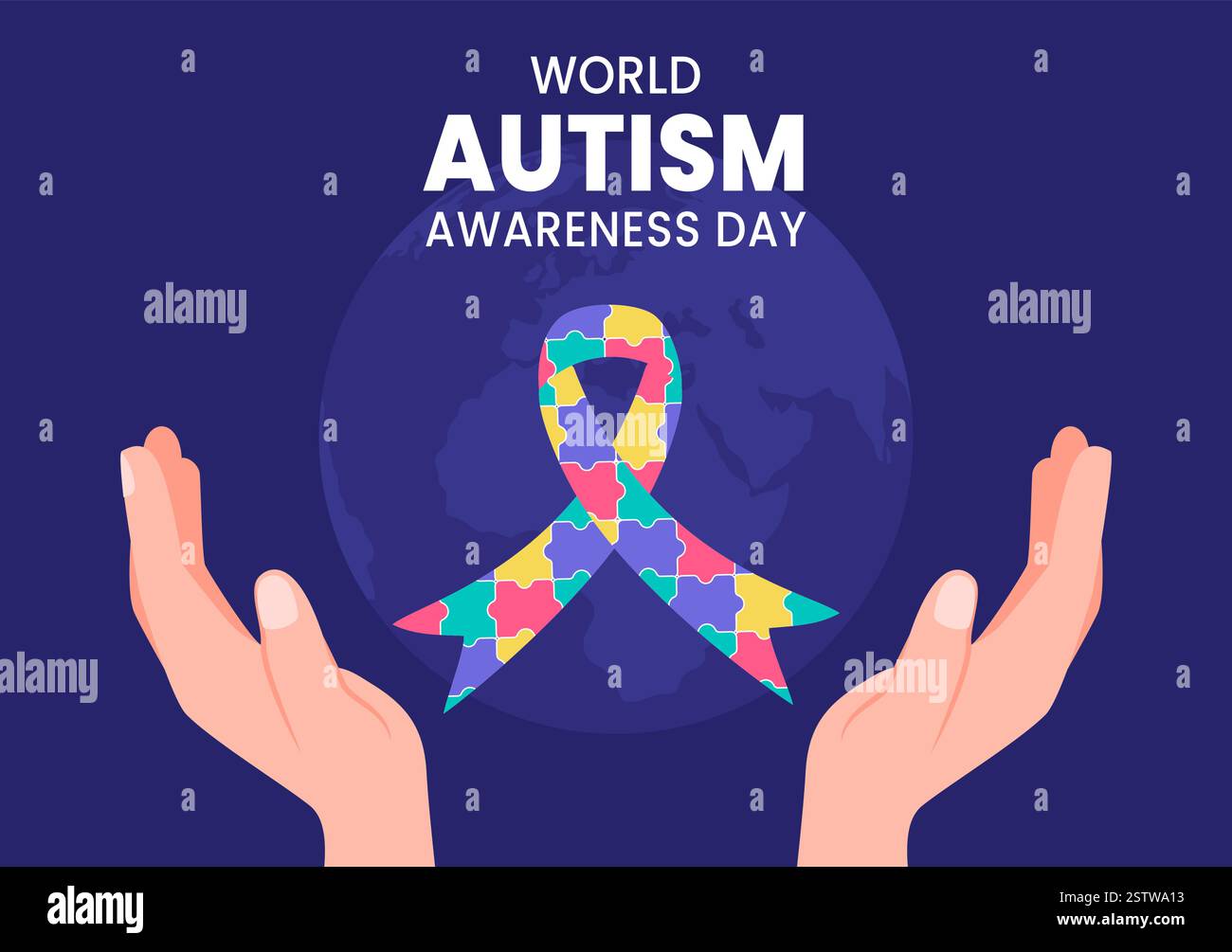 Flat Cartoon Hand-Drawn Social Media Background Template for Autism ...