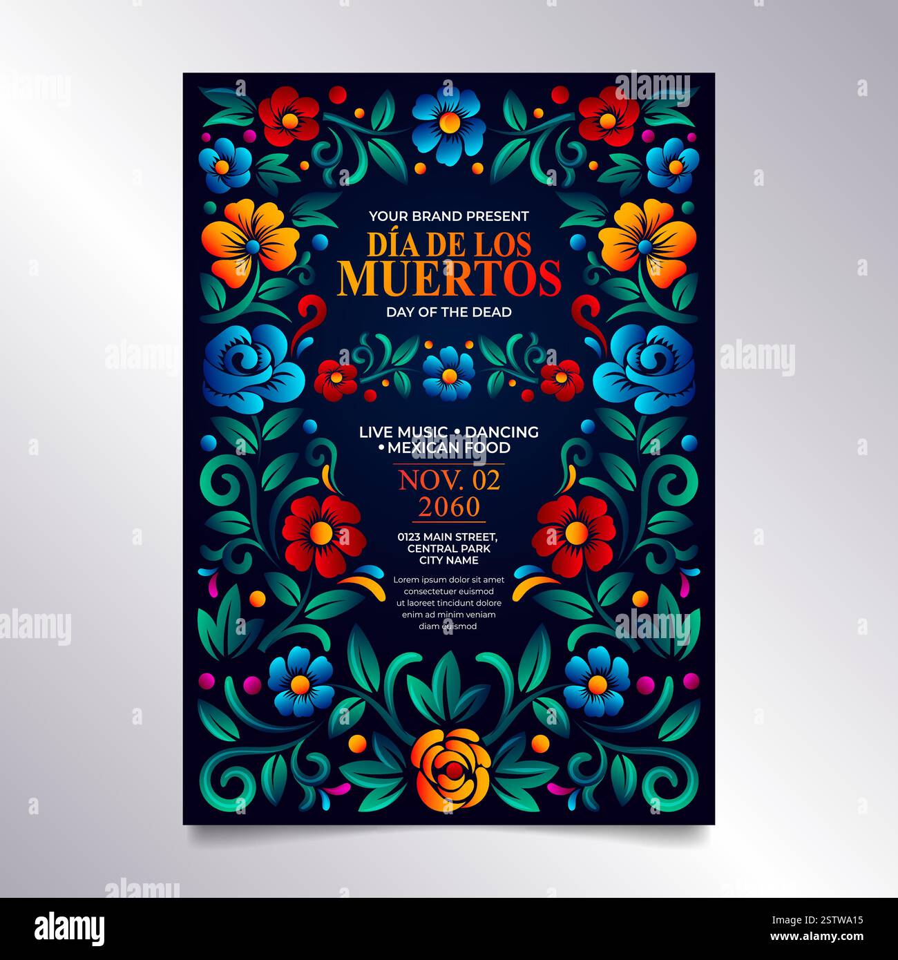 Day of The dead Flyer or Banner with mexican floral folk art Design ...