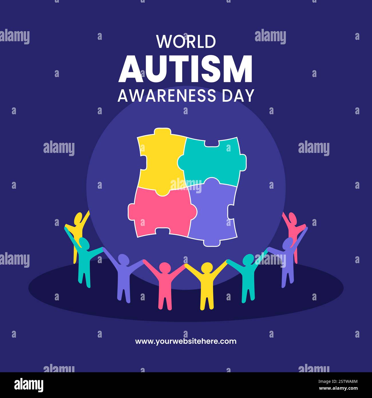World Autism Awareness Day Social Media Illustration in Flat Cartoon ...