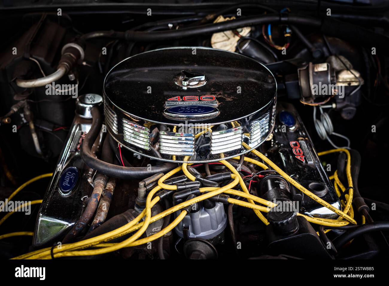 The engine of Lincoln Continental Mark IV, close-up. The exhibition of ...