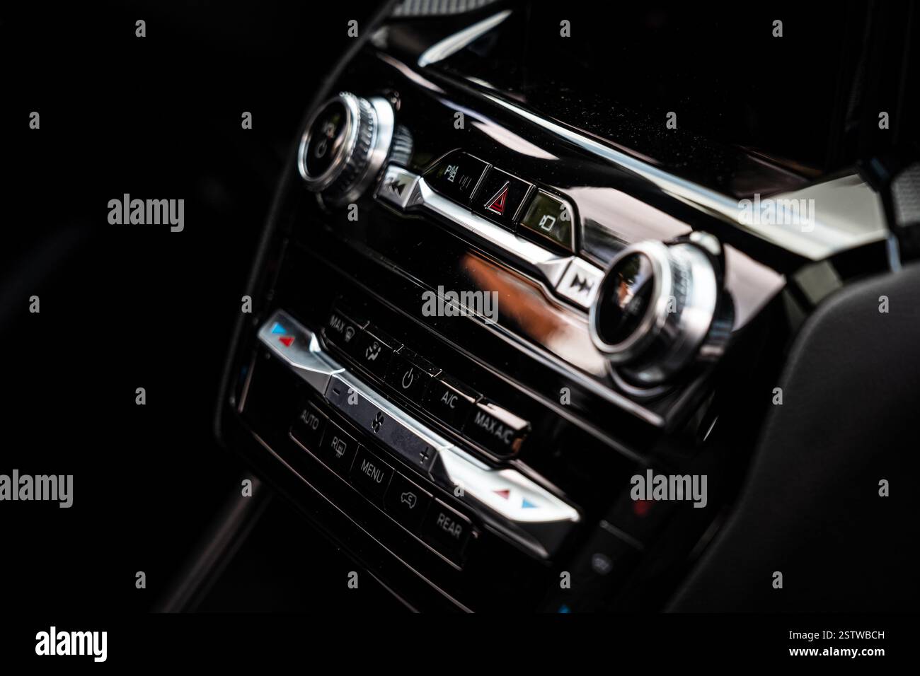 The details of interior of mid-size crossover SUV Ford Explorer, close ...