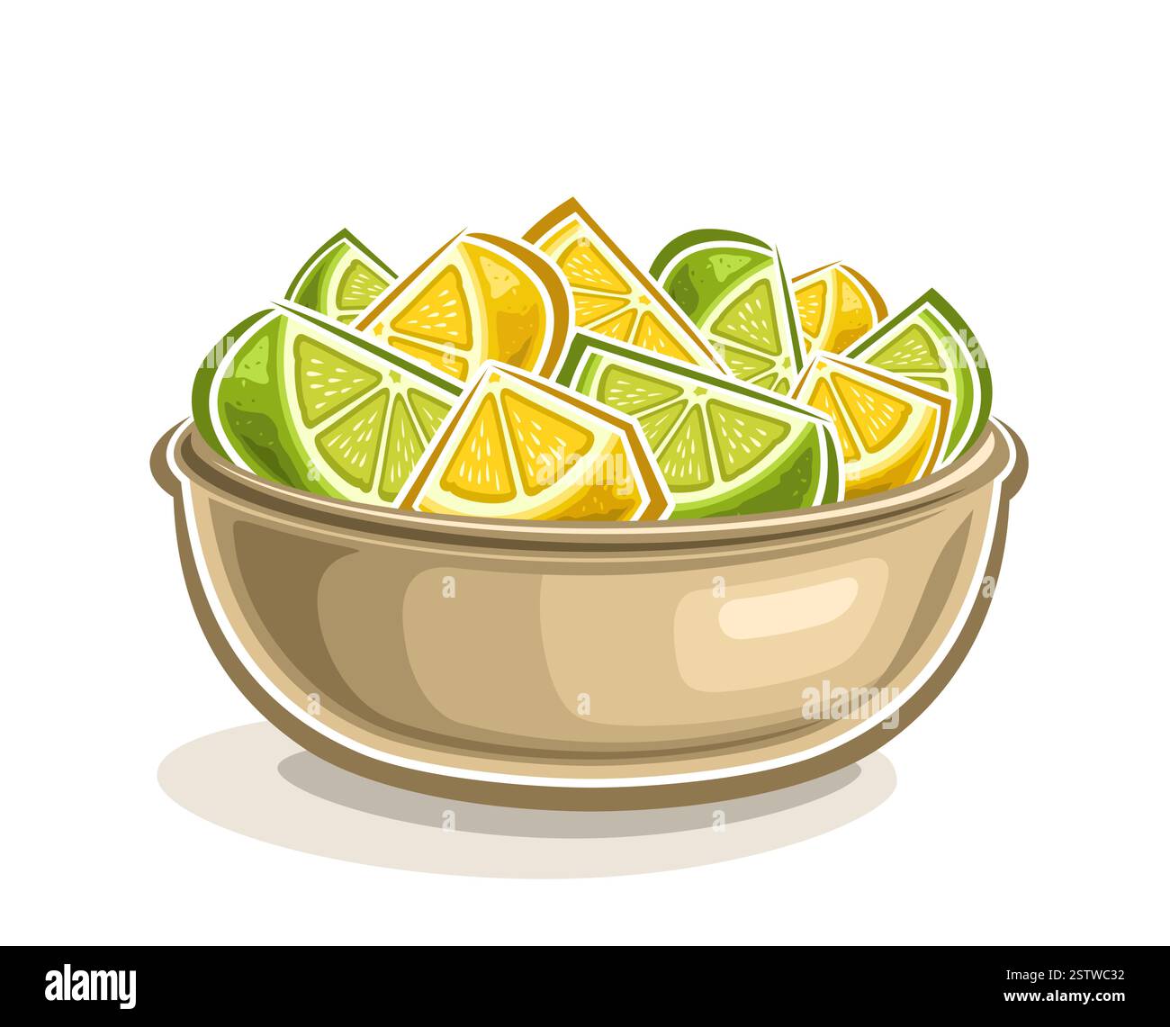 Vector Lemon and Lime Bowl, horizontal decorative poster with cartoon ...