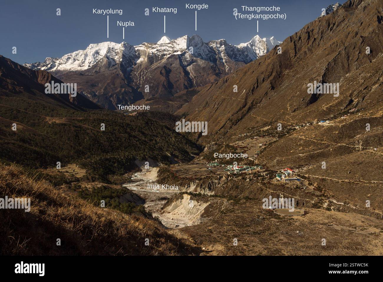 View down-valley from the way to the Ama Dablam Base Camp above ...