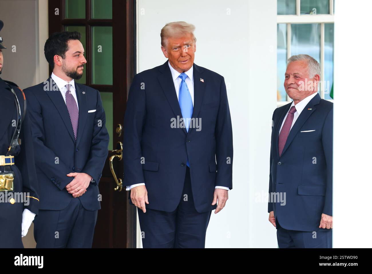 President Donald Trump greets the King of Jordan, King Abdullah II, and ...