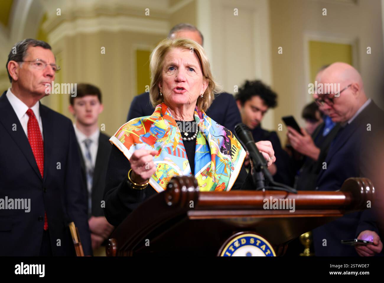 U.S. Senator Shelley Moore Capito (R-WV) speaks to reporters after the ...