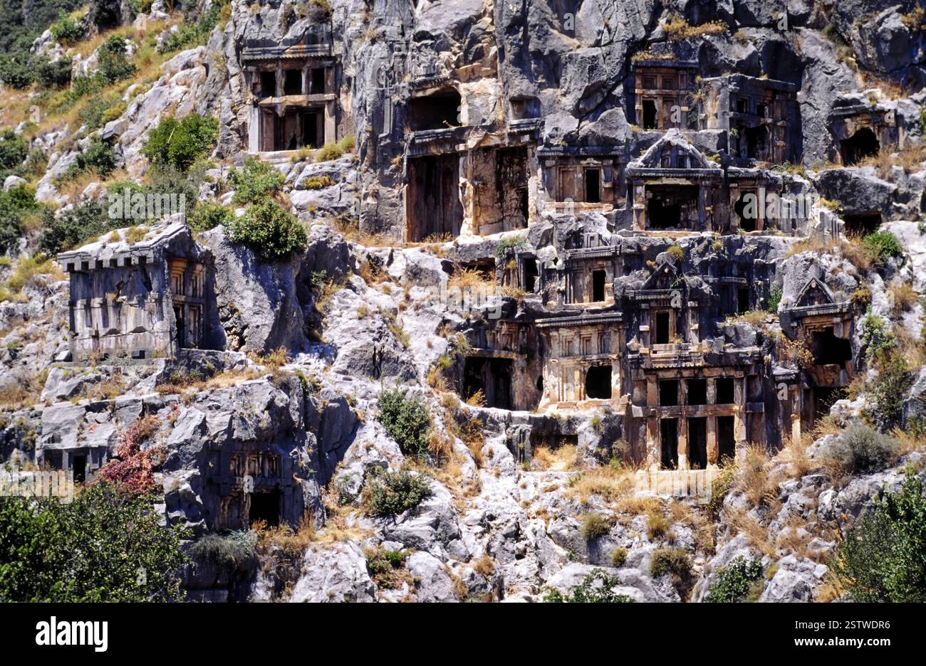 Lician tombs pierced in the rock. Myra. Costa Licia.Turquia Stock Photo ...