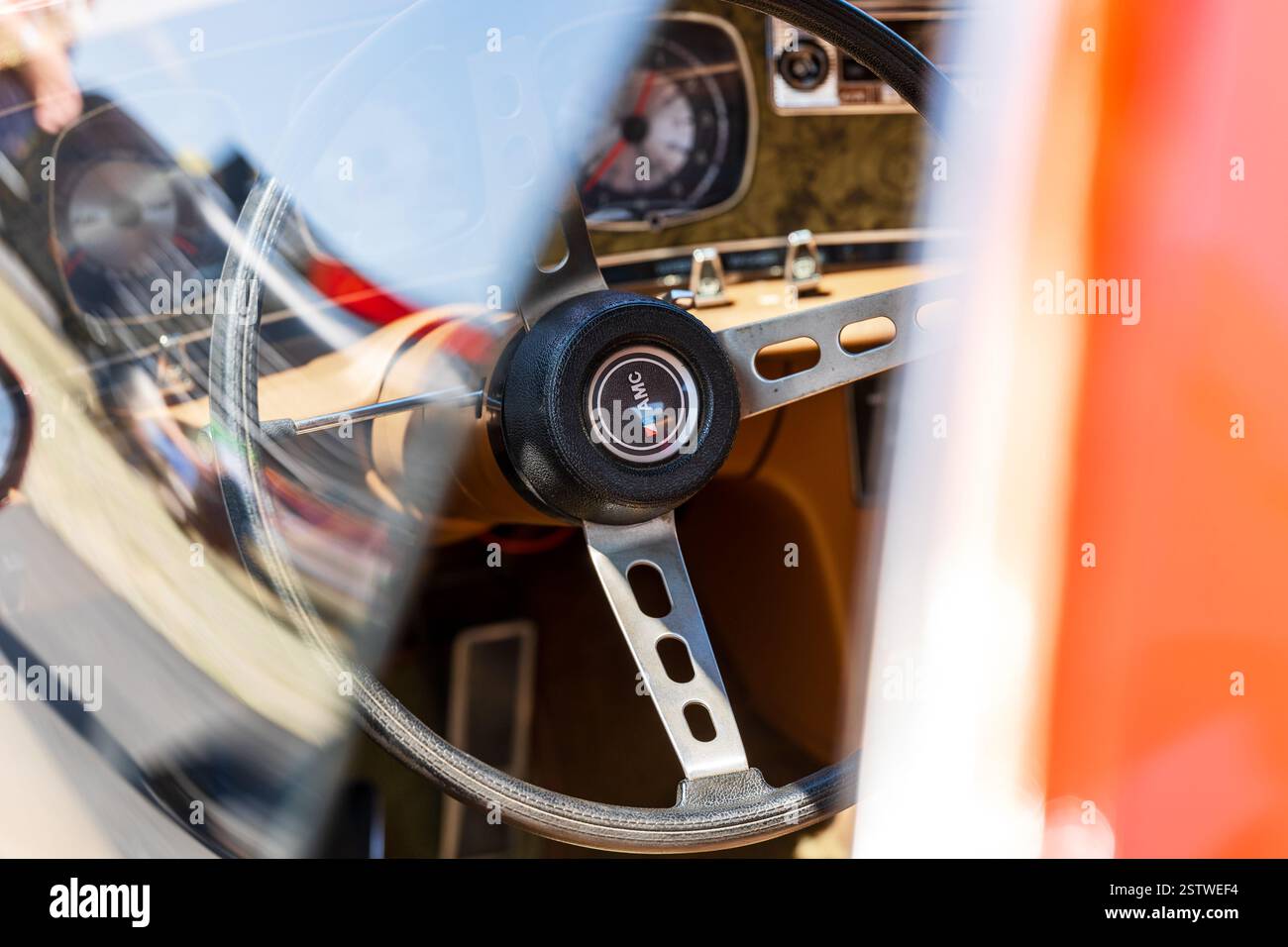 The interior of a pony car AMC Javelin. Die Oldtimer Show 2023 Stock ...