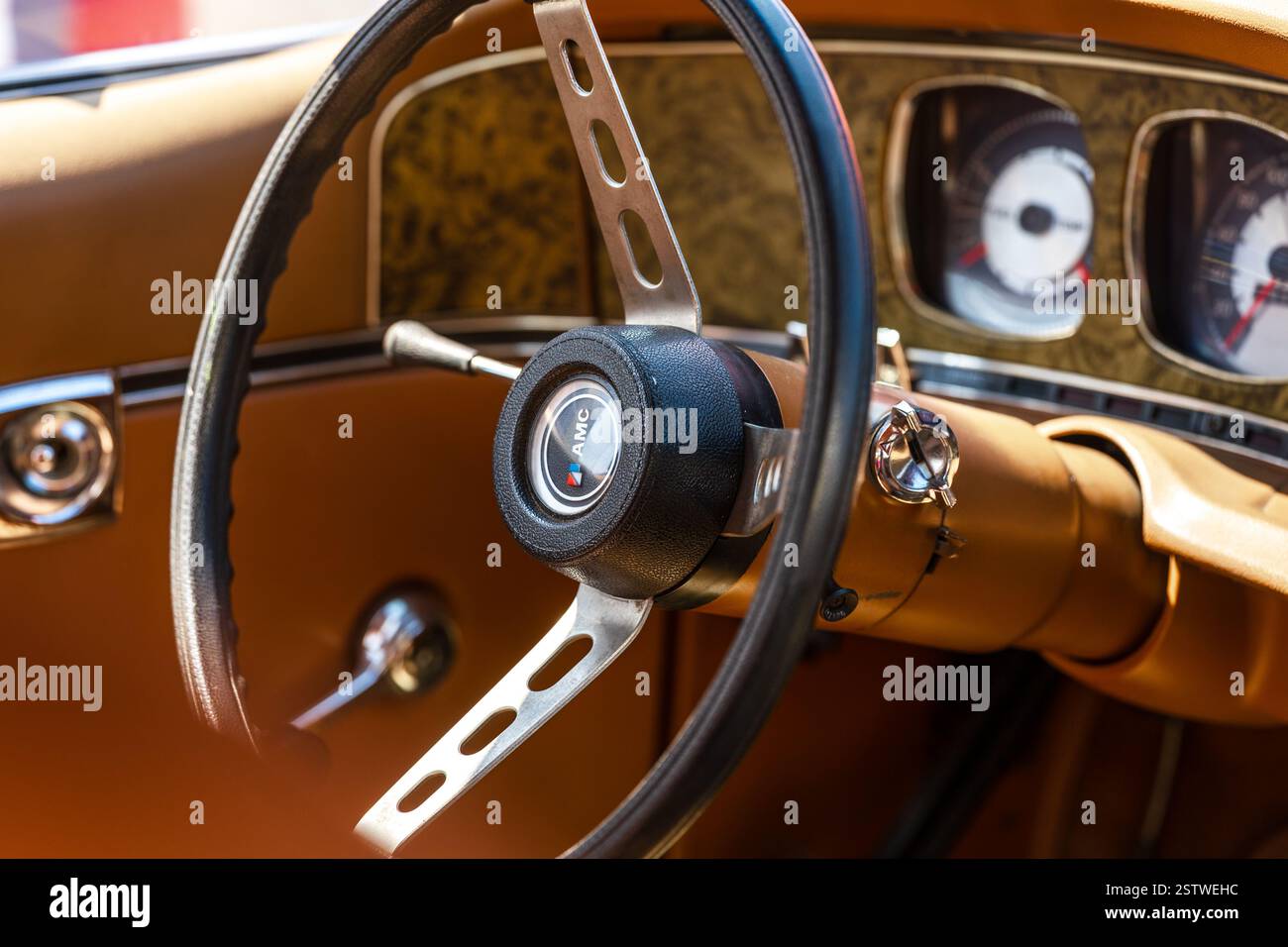The interior of a pony car AMC Javelin. Die Oldtimer Show 2023 Stock ...