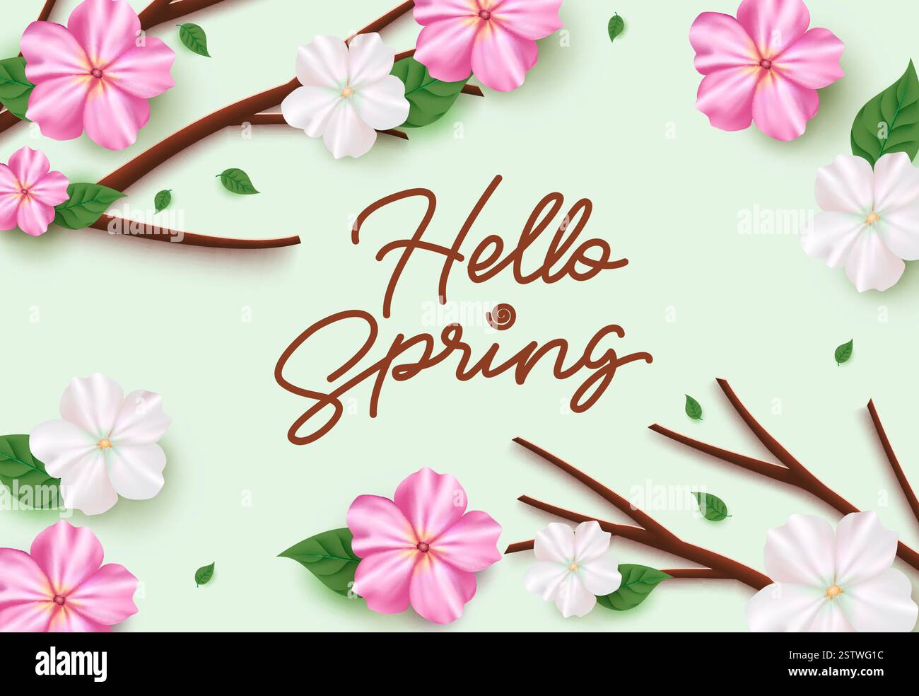 Spring hello text vector background design. Hello spring greeting card ...