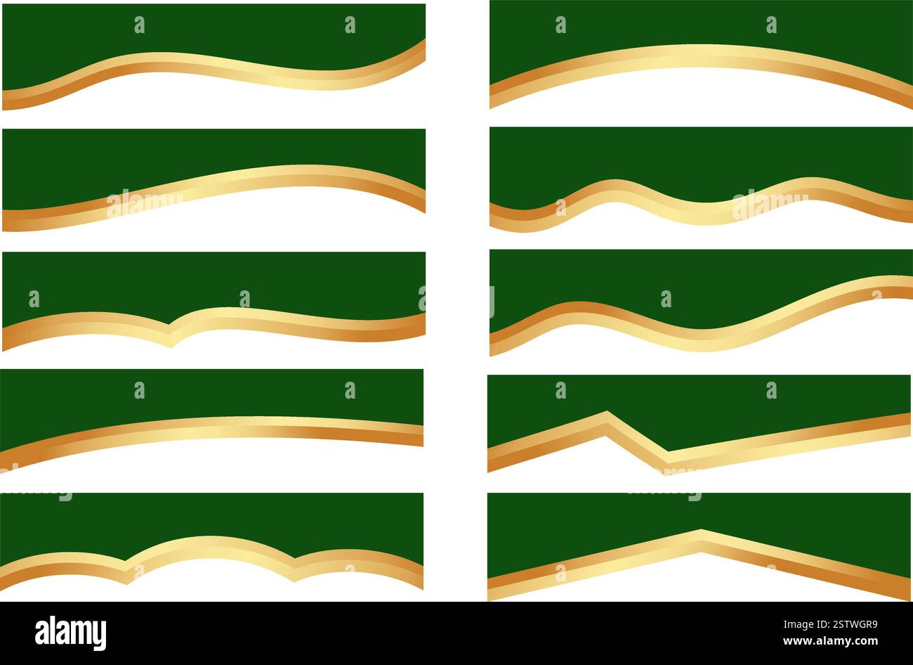 Border shapes for banner design. Green header sections with golden ...