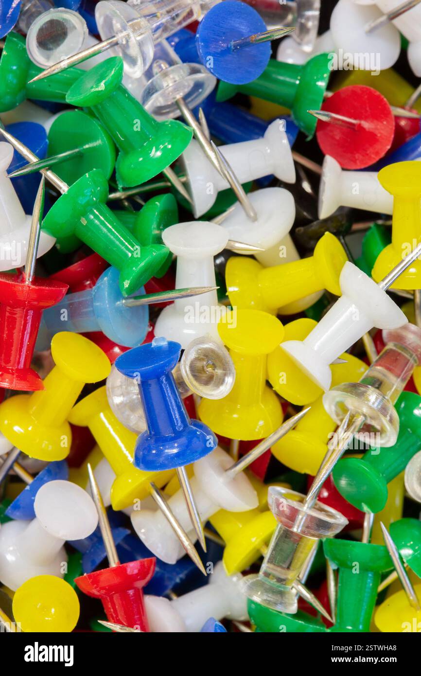 Office cork board multi-coloured push pins background backdrop. Office ...