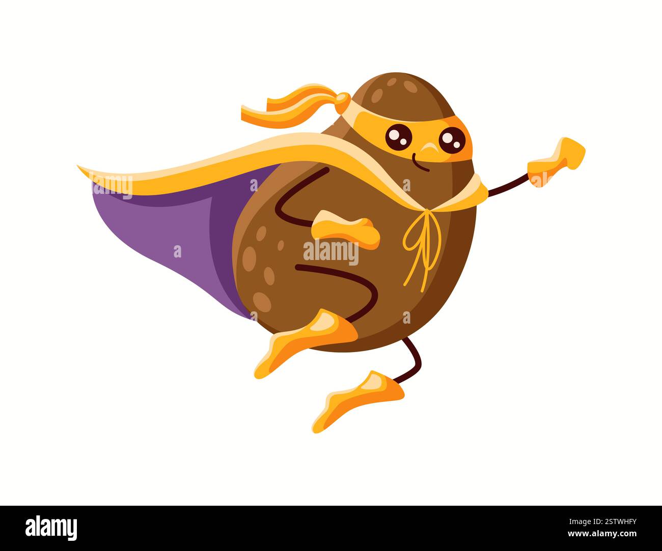 Cartoon potato character in superhero outfit with golden mask, gloves ...