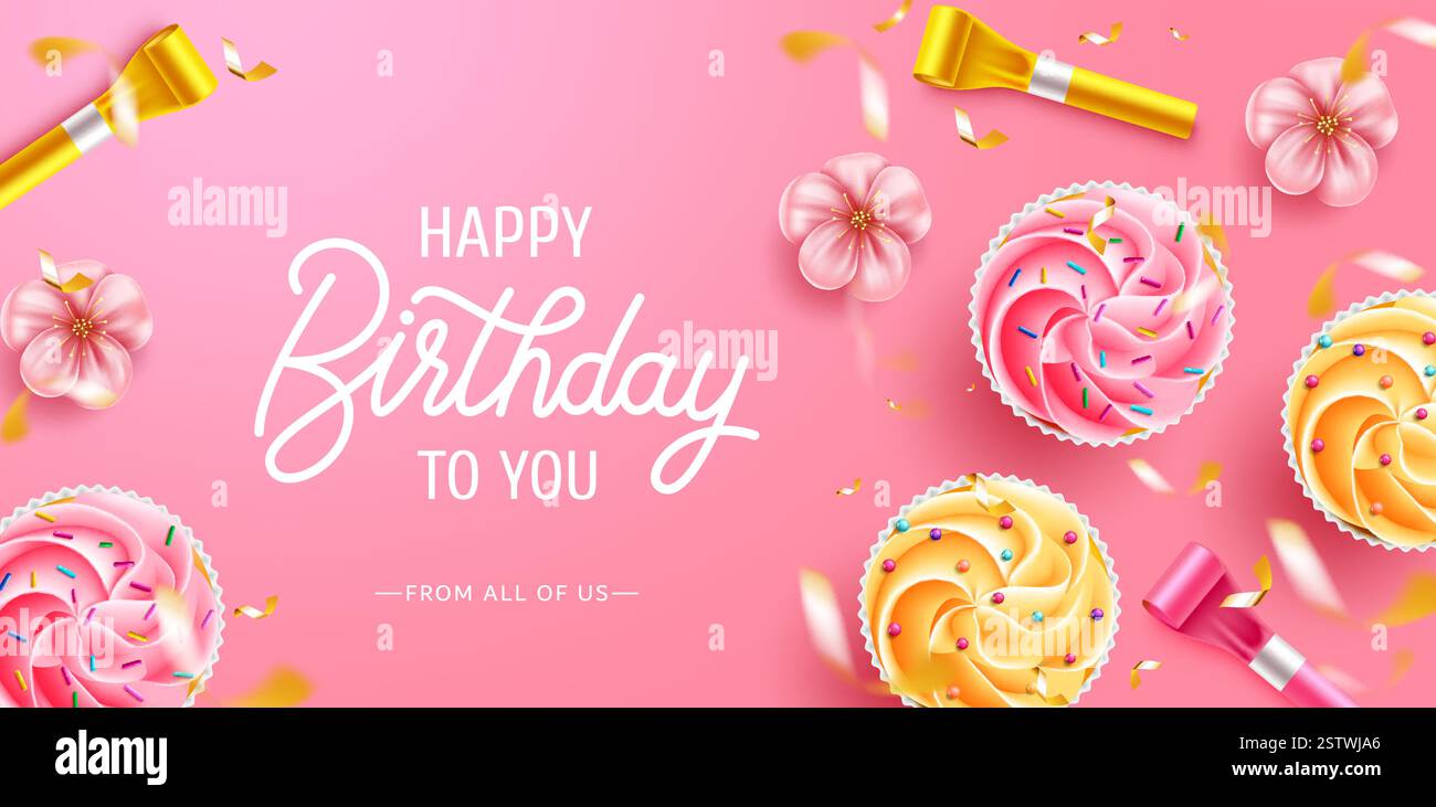Birthday vector background design. Happy birthday greeting text with ...