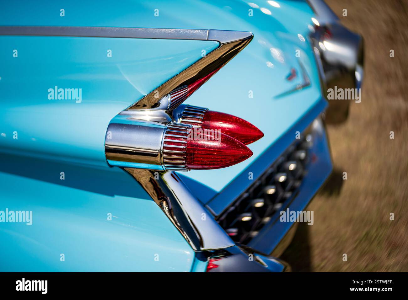 LINTHE, GERMANY - MAY 27, 2023: The detail of the rear wing and brake lights of the car Cadillac ...