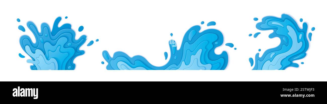 Blue 3d water splash paper cut design with layered waves, flowing ...