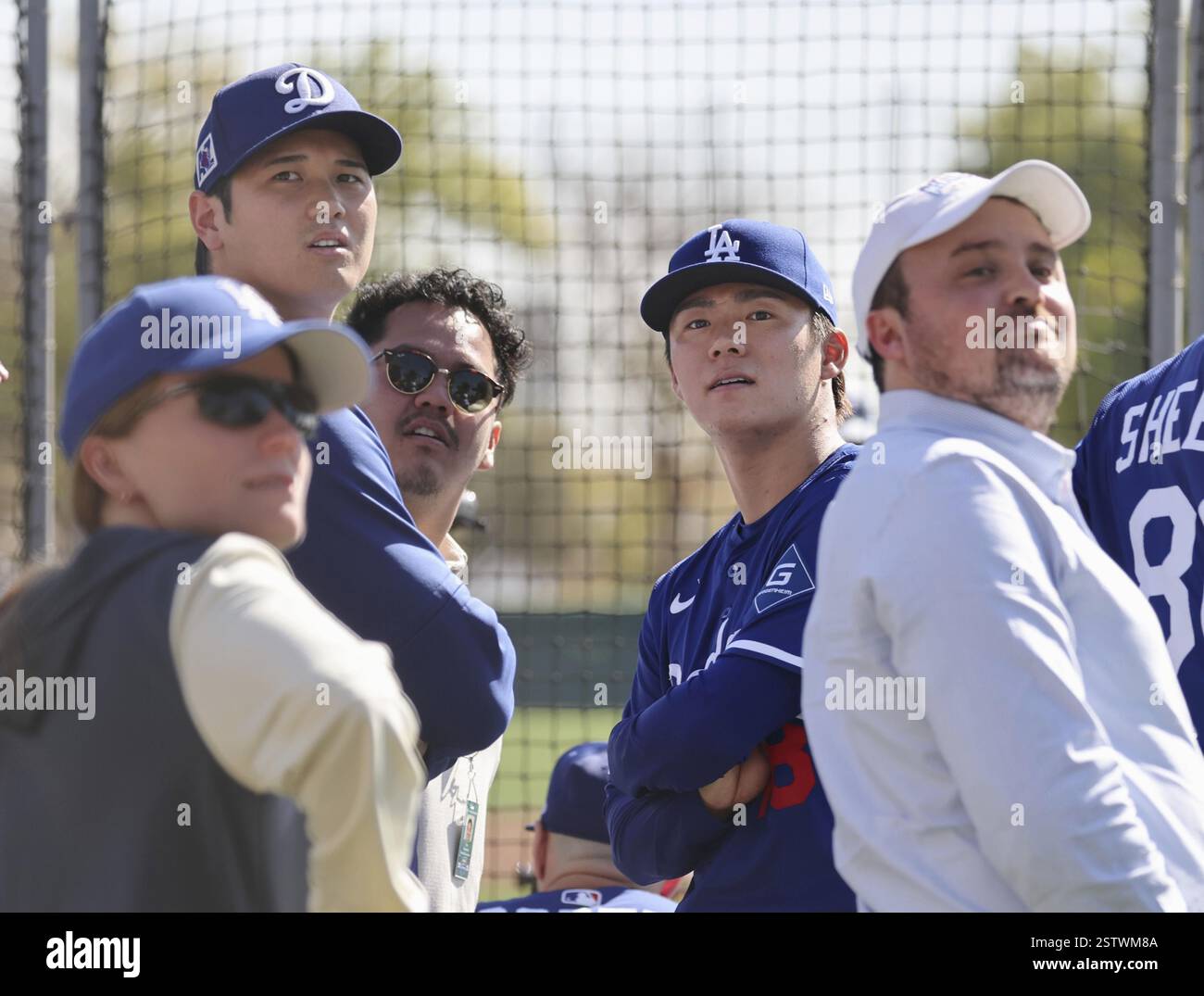 Los Angeles Dodgers two-way player Shohei Otani (2d from L) and pitcher ...