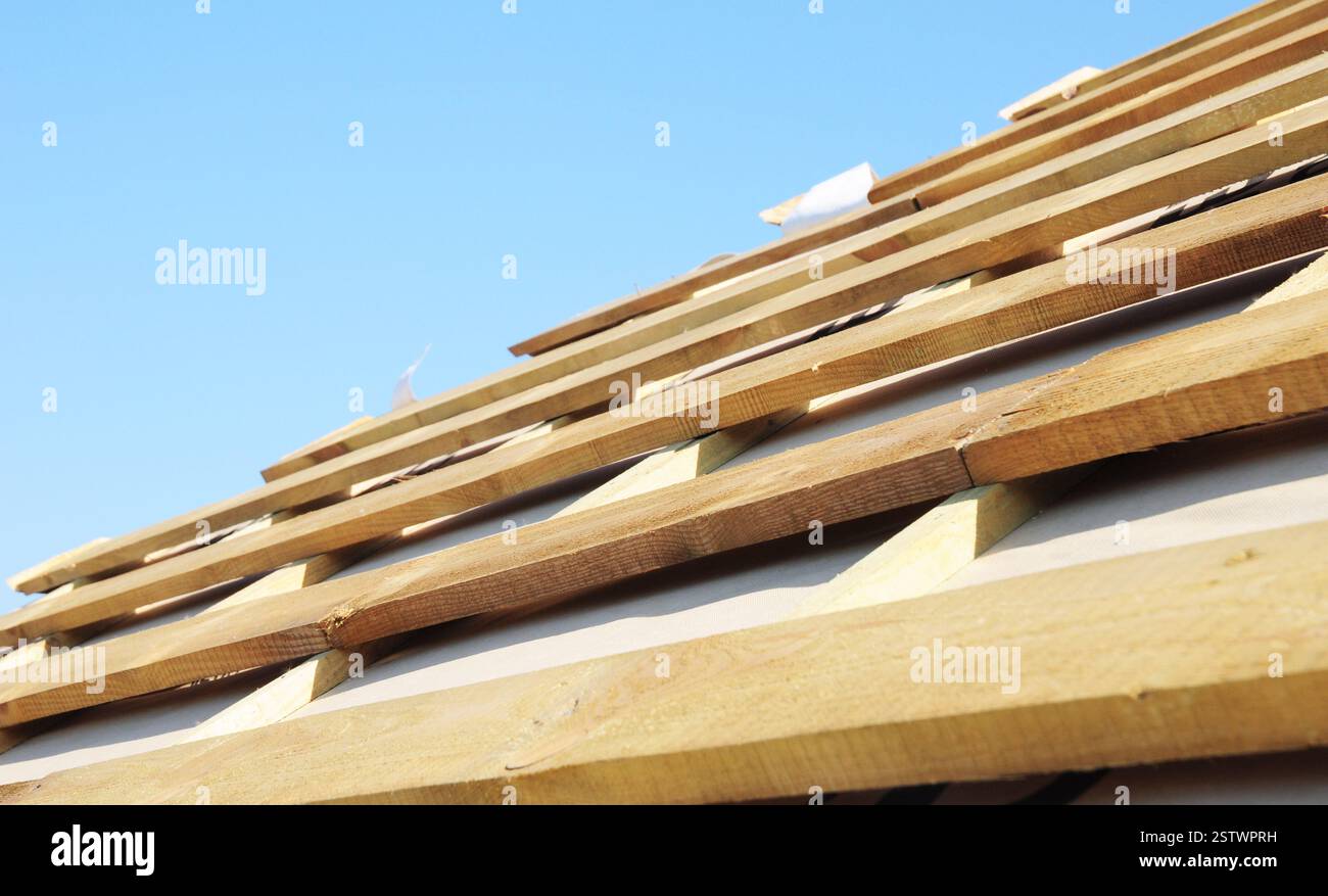 Roofing construction. The roof is ready for roofing, wooden boards and ...