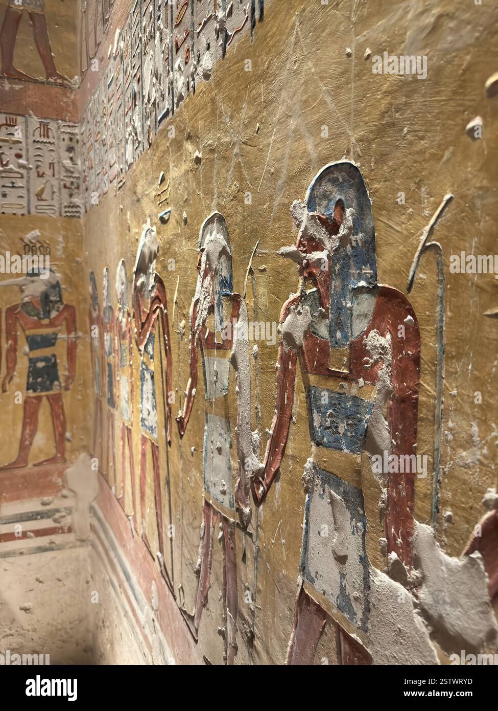 Reliefs, paintings and hieroglyphs in tomb of pharaoh at Valley of the ...