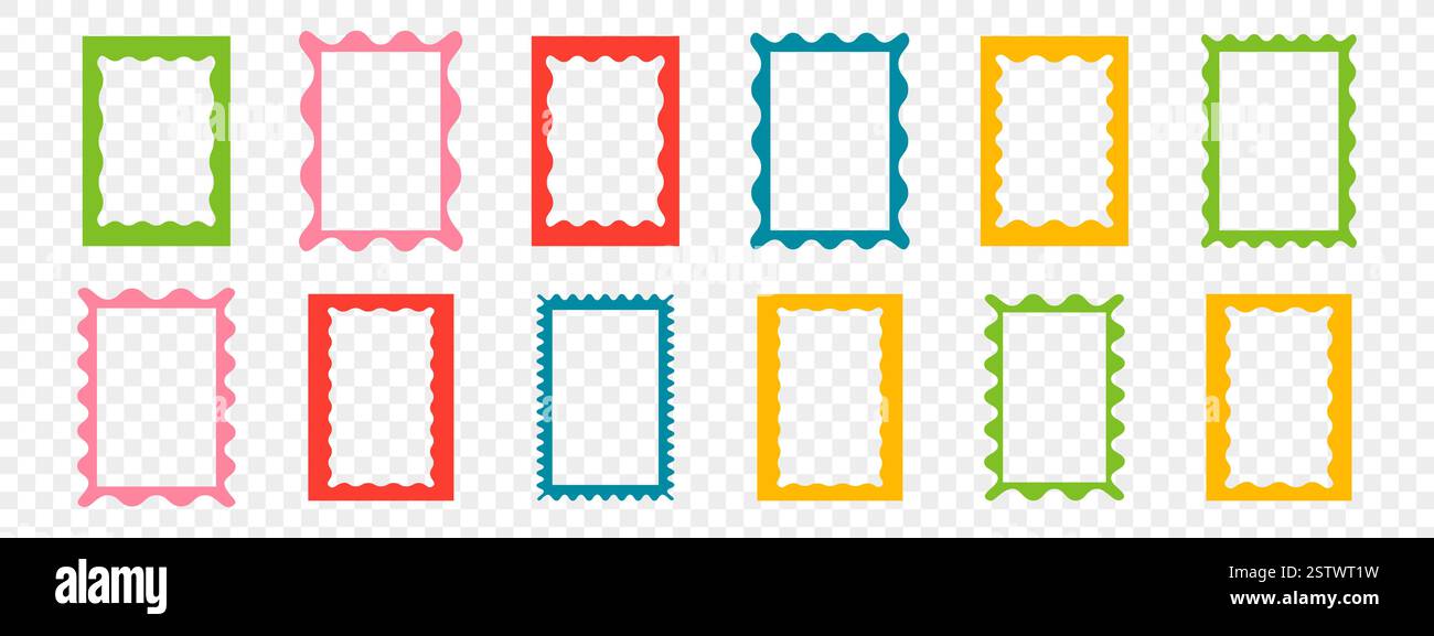 Wavy scalloped rectangle borders set. Trendy curved frame box. Modern ...