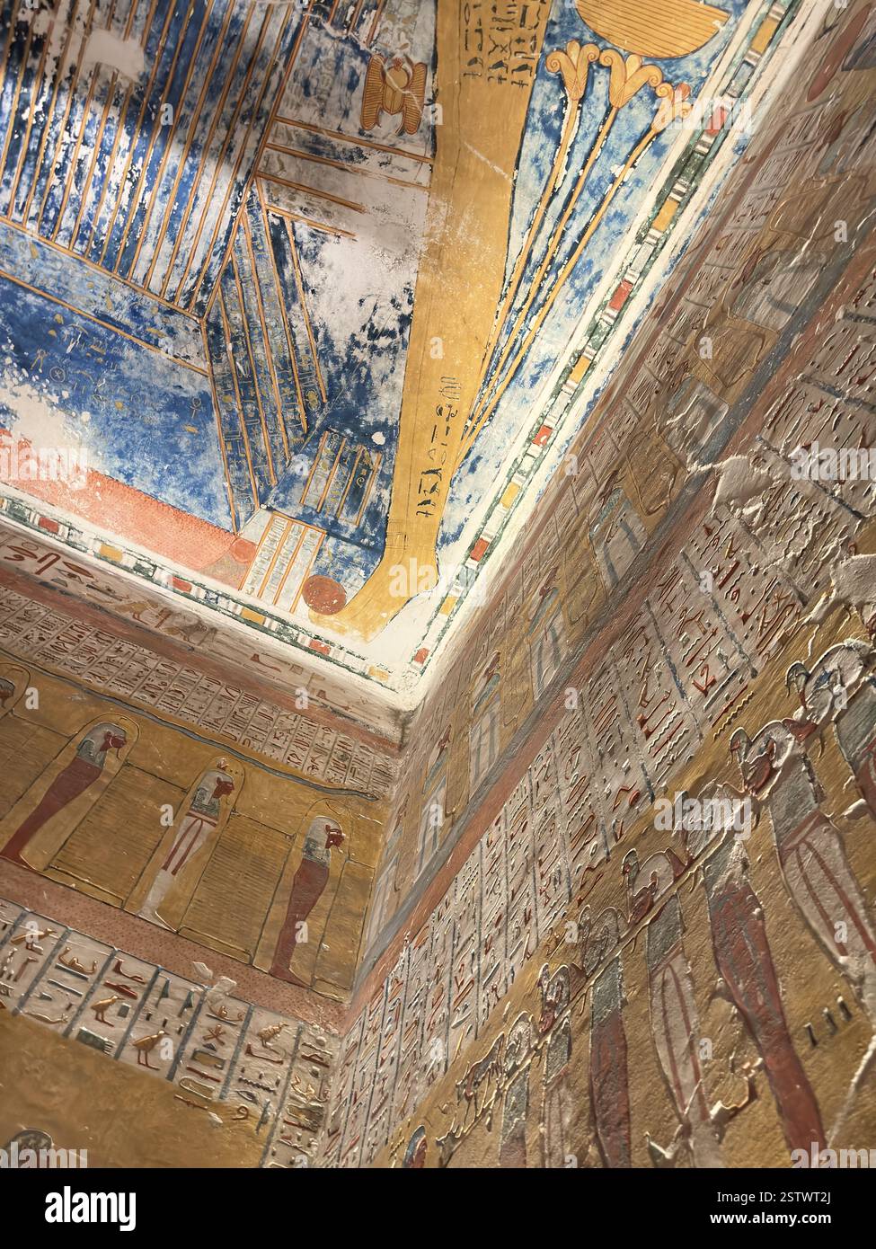 Reliefs, paintings and hieroglyphs in tomb of pharaoh at Valley of the ...
