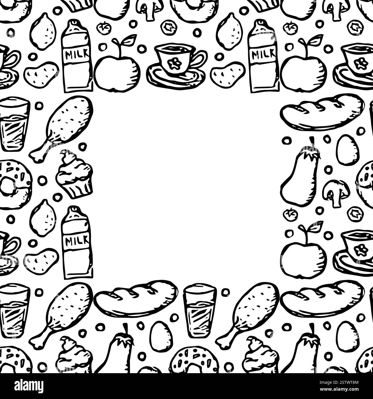Food background. Doodle food illustration with place for text Stock ...
