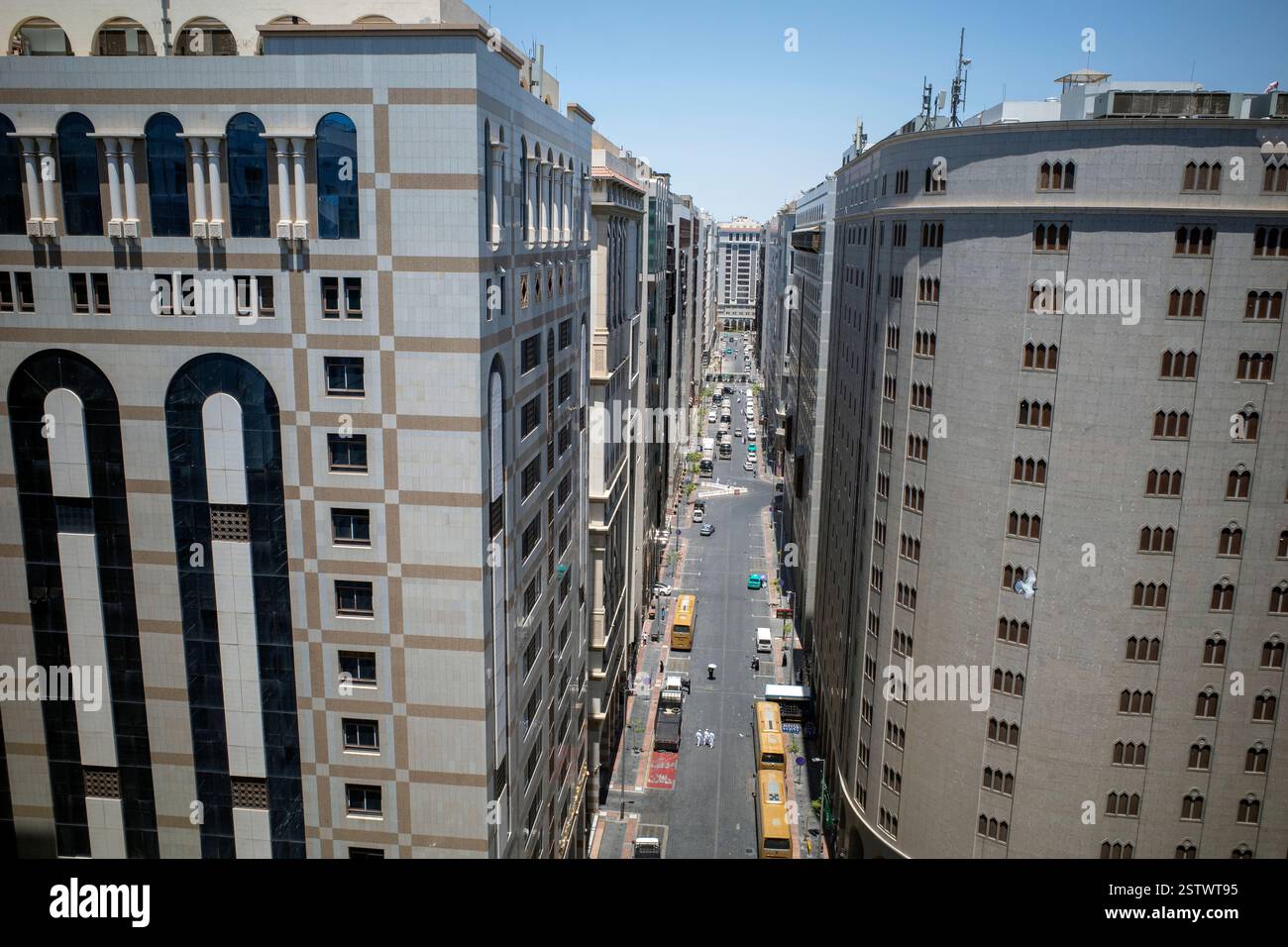 Aerial view shot of city road of Madinah, near Nabawi Mosque, Medina ...