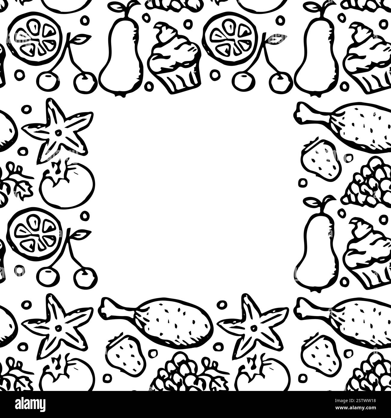 Food background. Doodle food illustration with place for text Stock ...