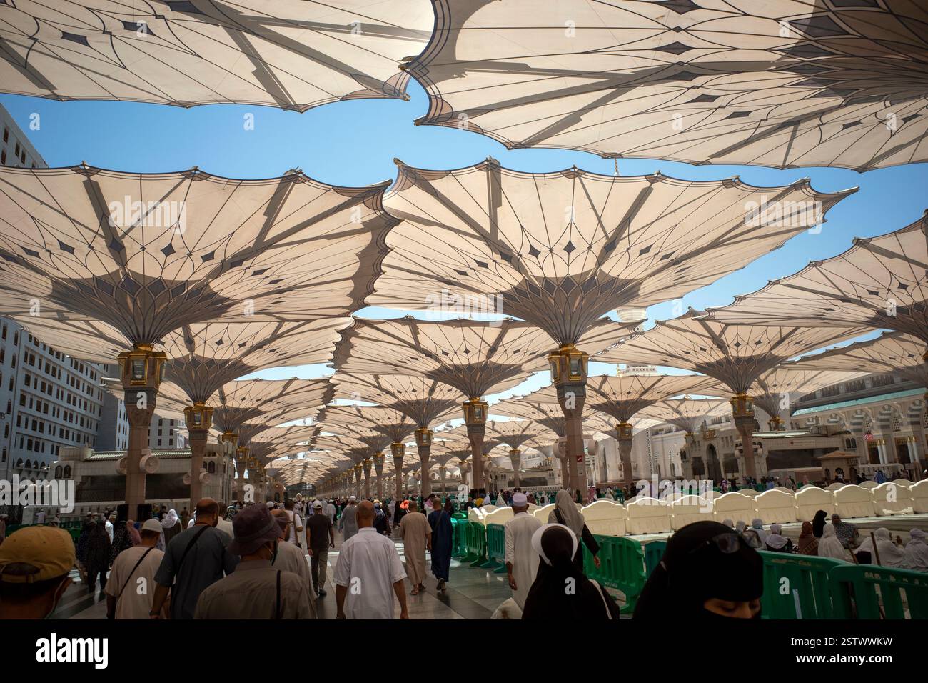 Medina, Saudi Arabia - June 30, 2024: Hajj and Umrah pilgrims under the ...