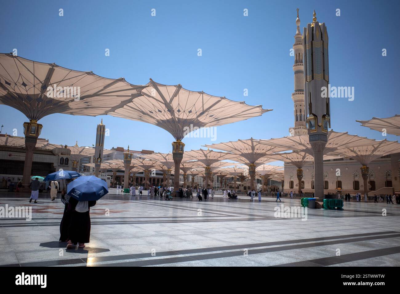 Medina, Saudi Arabia - June 30, 2024: Hajj and Umrah pilgrims with blue ...