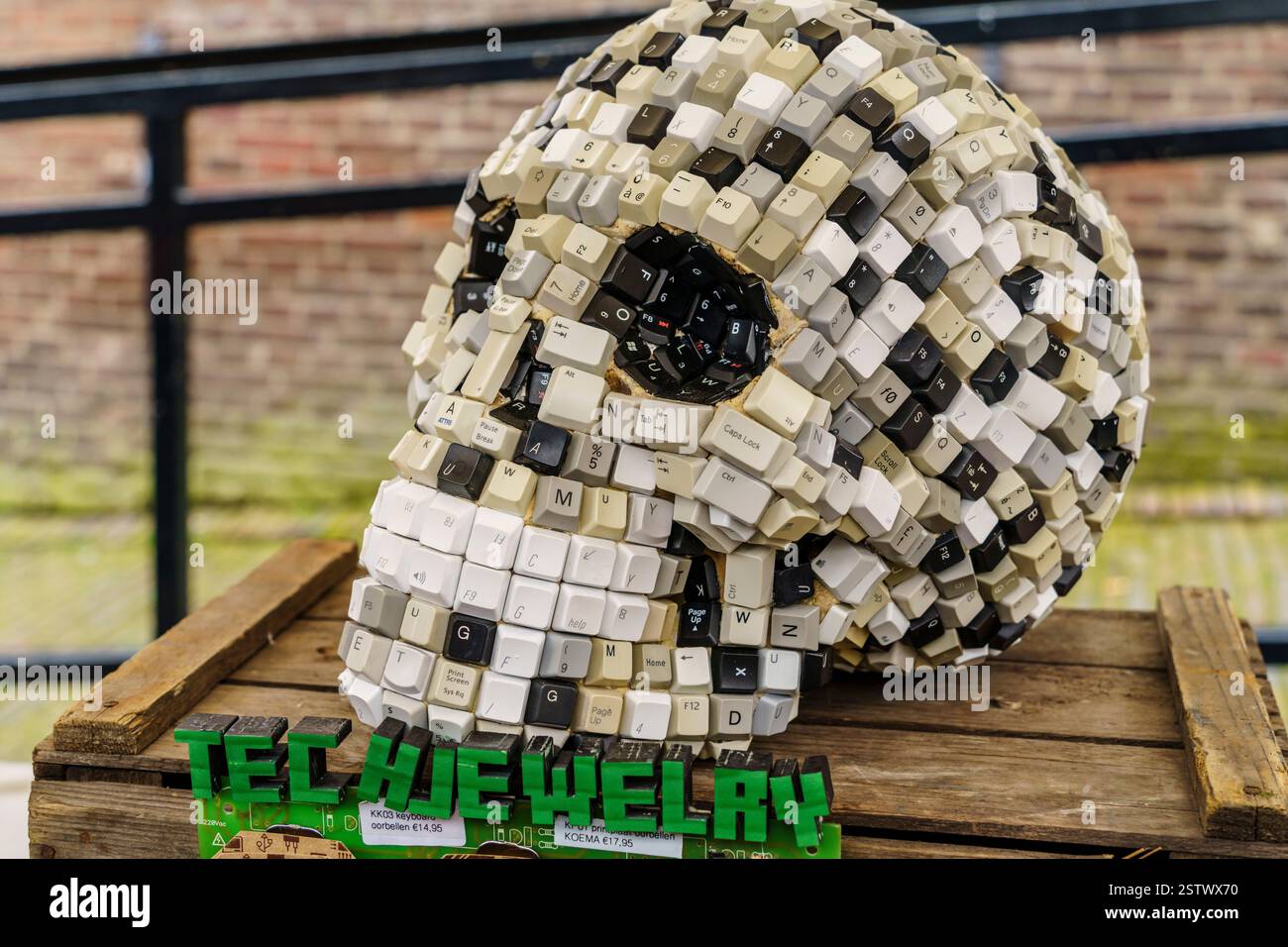 skull made from computer keyboard keys, Noordermarkt street market ...
