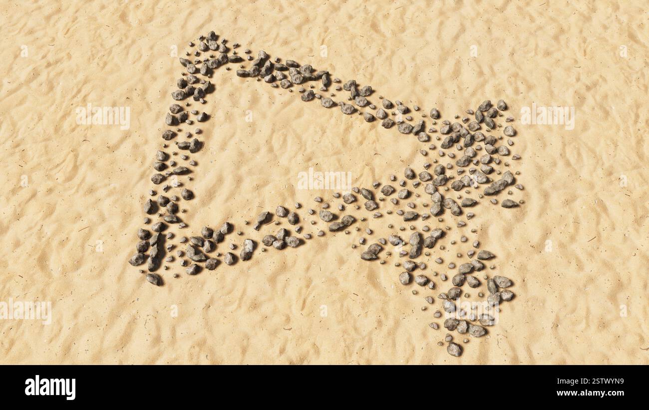 Concept conceptual stones on beach sand handmade symbol shape, golden ...