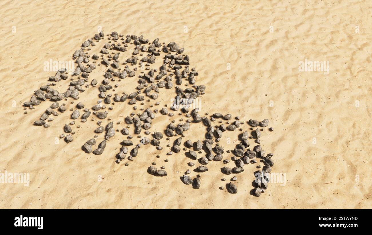 Concept or conceptual stones on beach sand handmade symbol shape ...