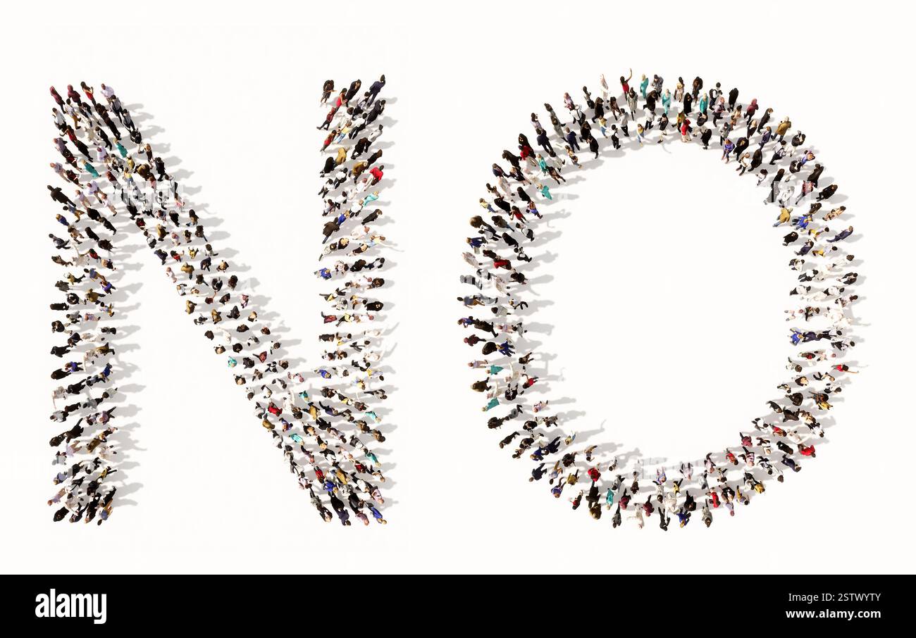 Concept conceptual large community of people forming NO word. 3d ...