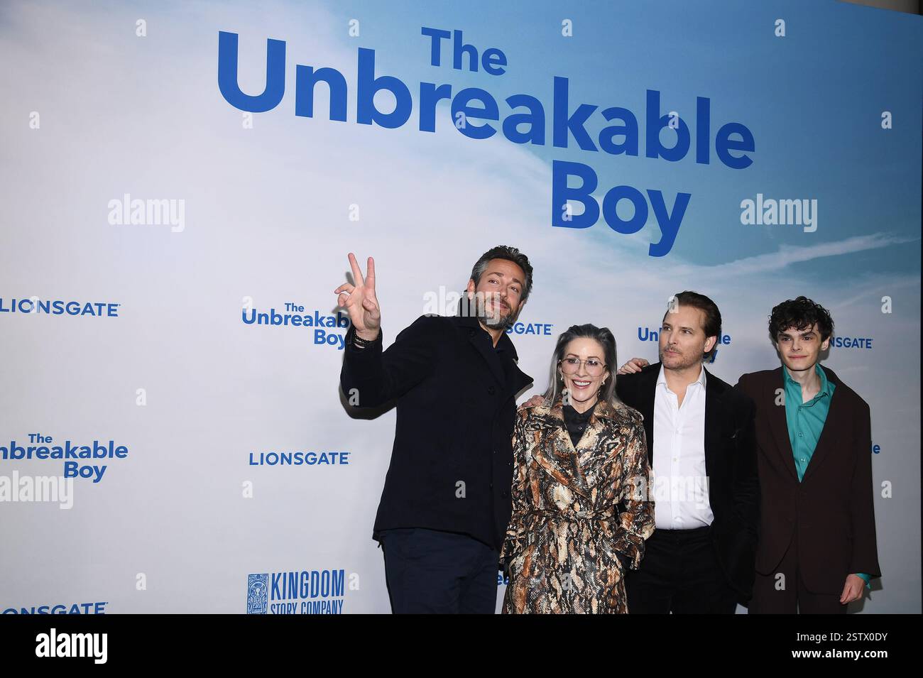 New York, USA. 19th Feb, 2025. (L-R) Zachary Levi, Patricia Heaton, Peter Facinelli and Jacob ...