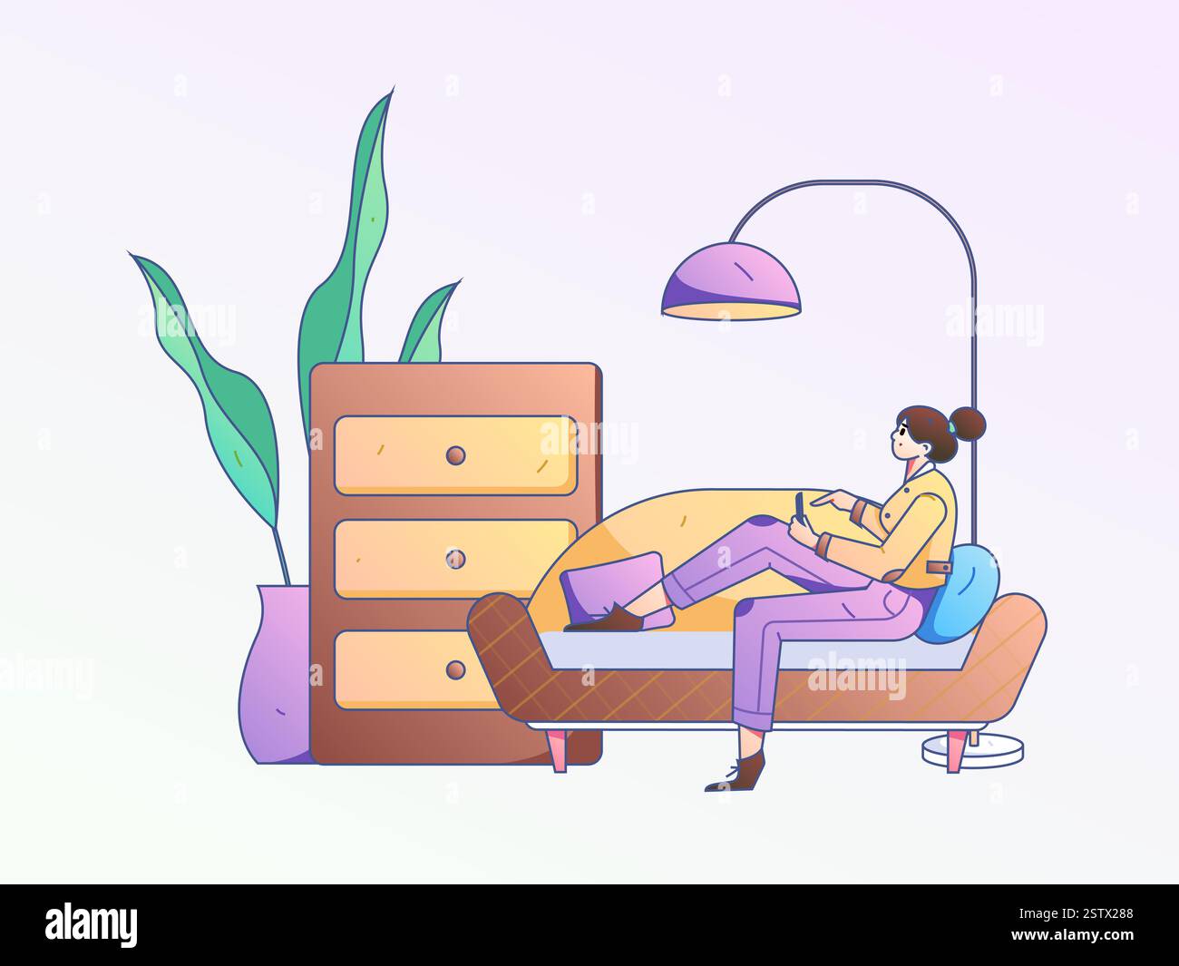 Home indoor character scene flat vector concept operation hand drawn ...