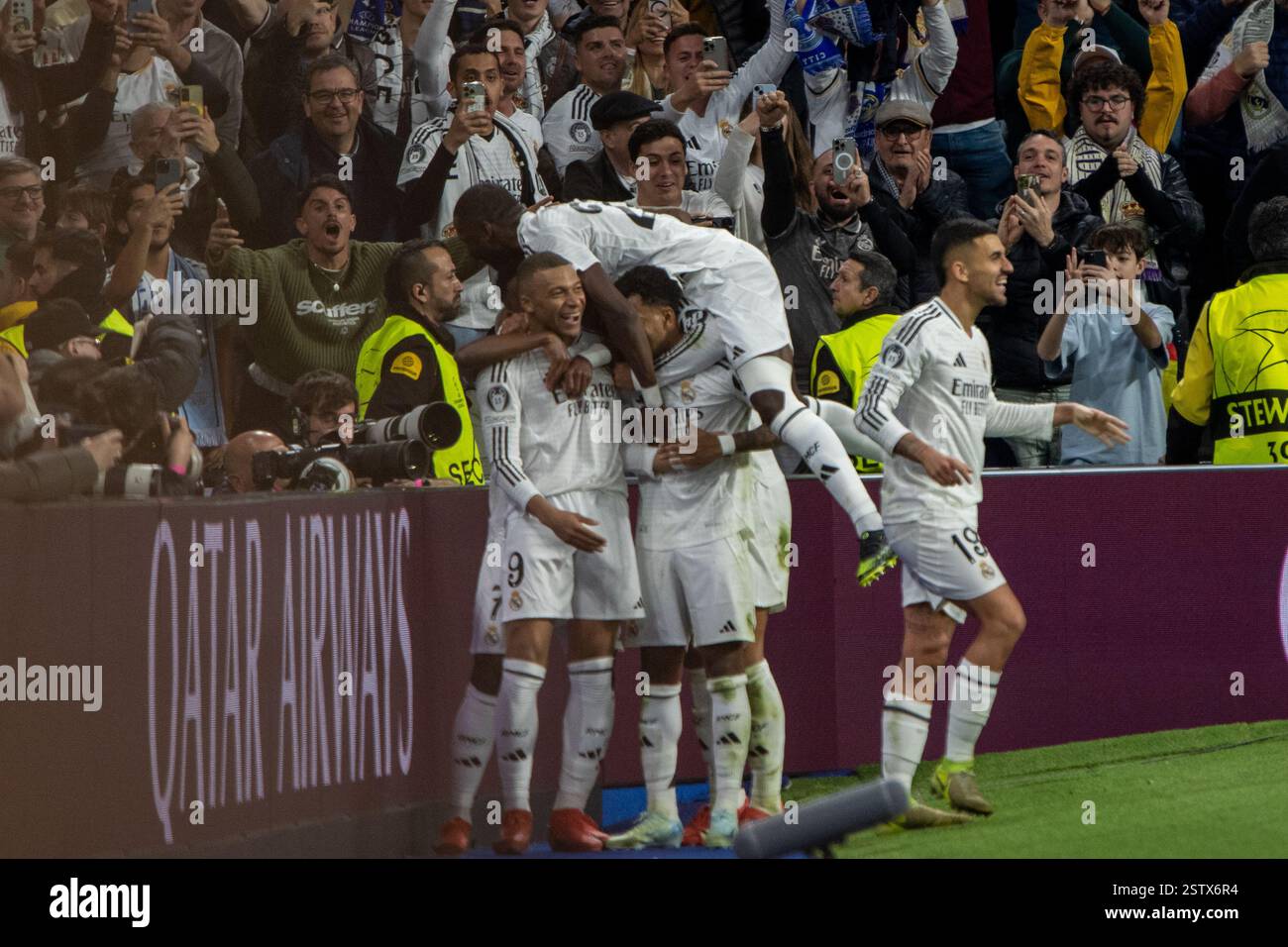Madrid, Spain. 19th Feb, 2025. Real Madrid first team players celebrate ...