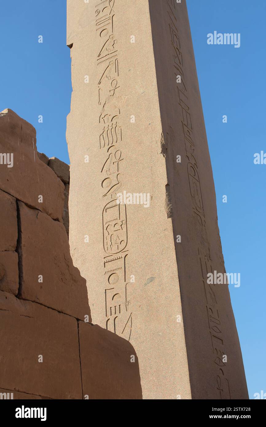 Egyptian hieroglyphs on the obelisks at Karnak Temple Complex, Luxor, Egypt Stock Photo - Alamy