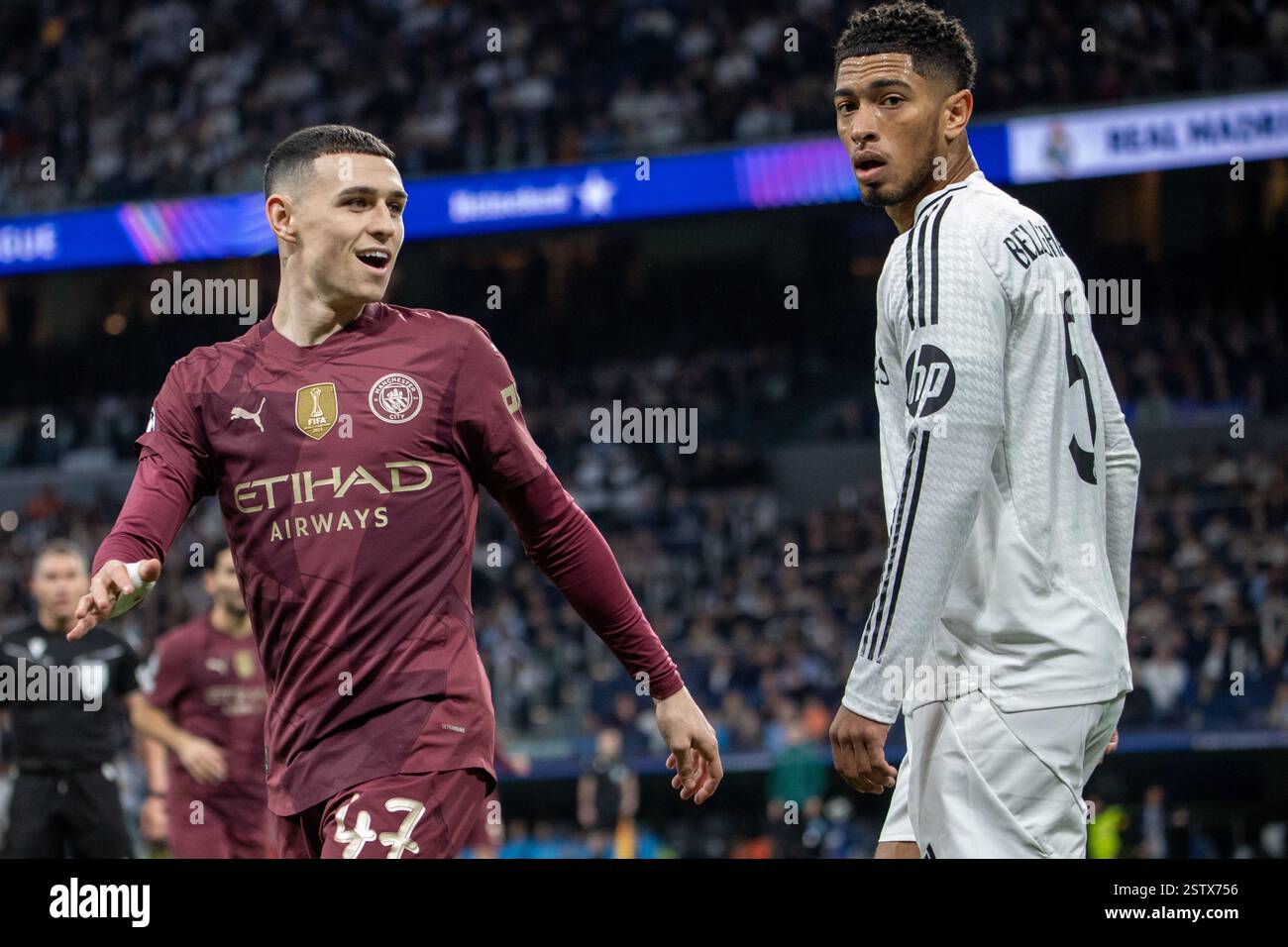Madrid, Spain. 19th Feb, 2025. Manchester City's Phil Foden (L) and ...