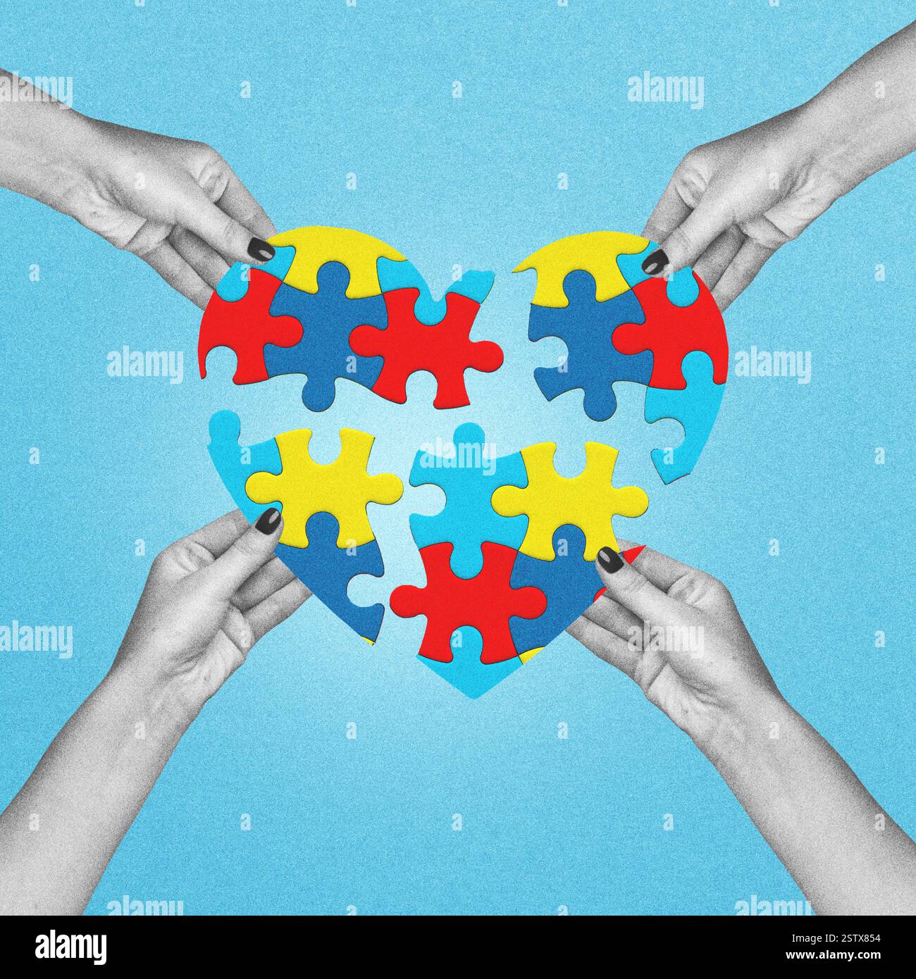 World Autism Awareness Day Concept collage illustration. Woman hands ...