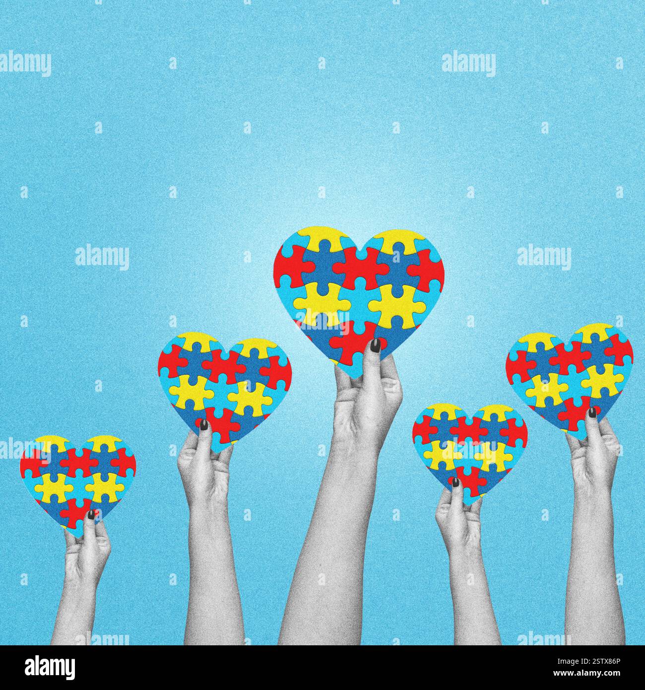 World Autism Awareness Day Concept collage illustration. Woman hands ...