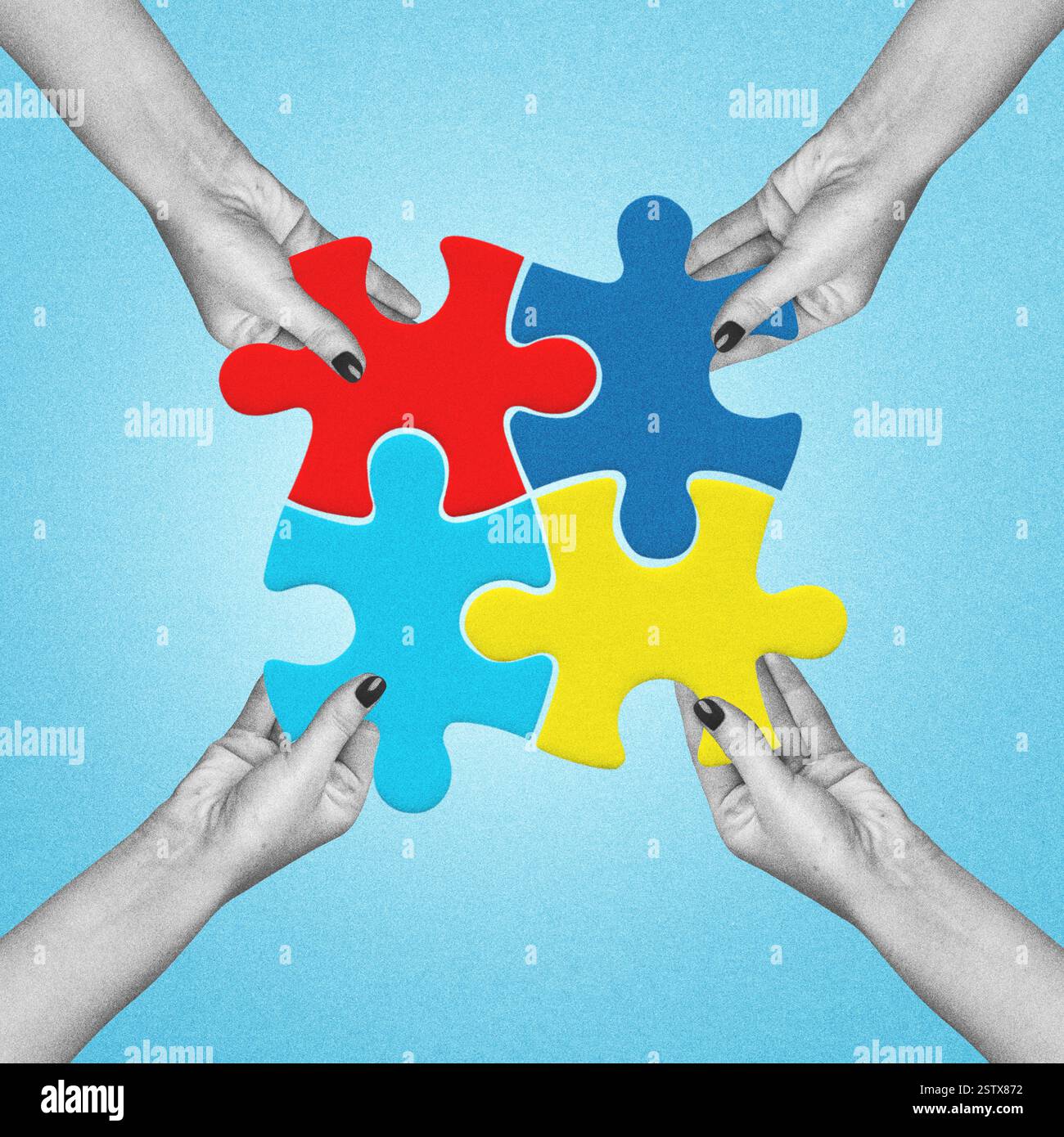 World Autism Awareness Day Concept collage illustration. Woman hands ...