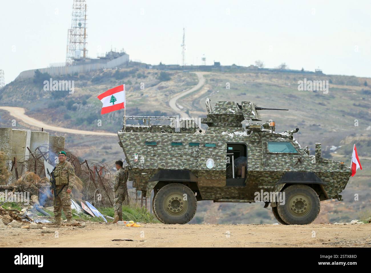 Markaba, Lebanon. 19th Feb, 2025. Lebanese army soldiers are deployed ...