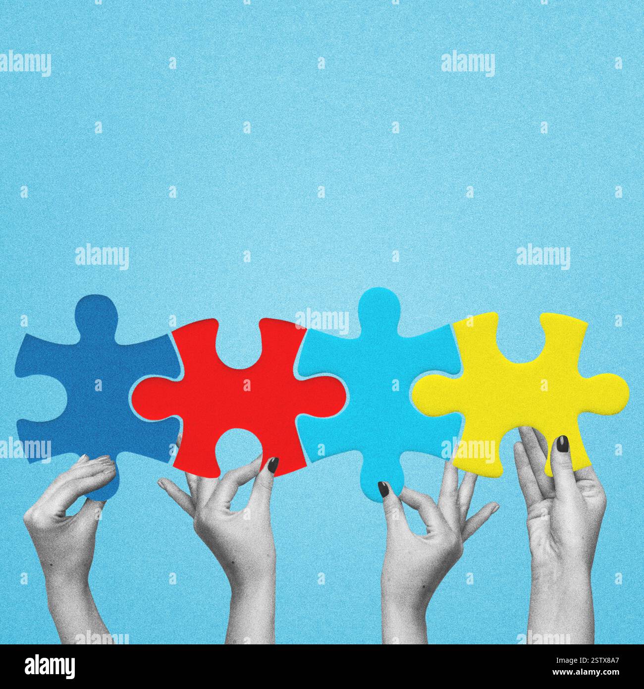 World Autism Awareness Day Concept collage illustration. Woman hands ...