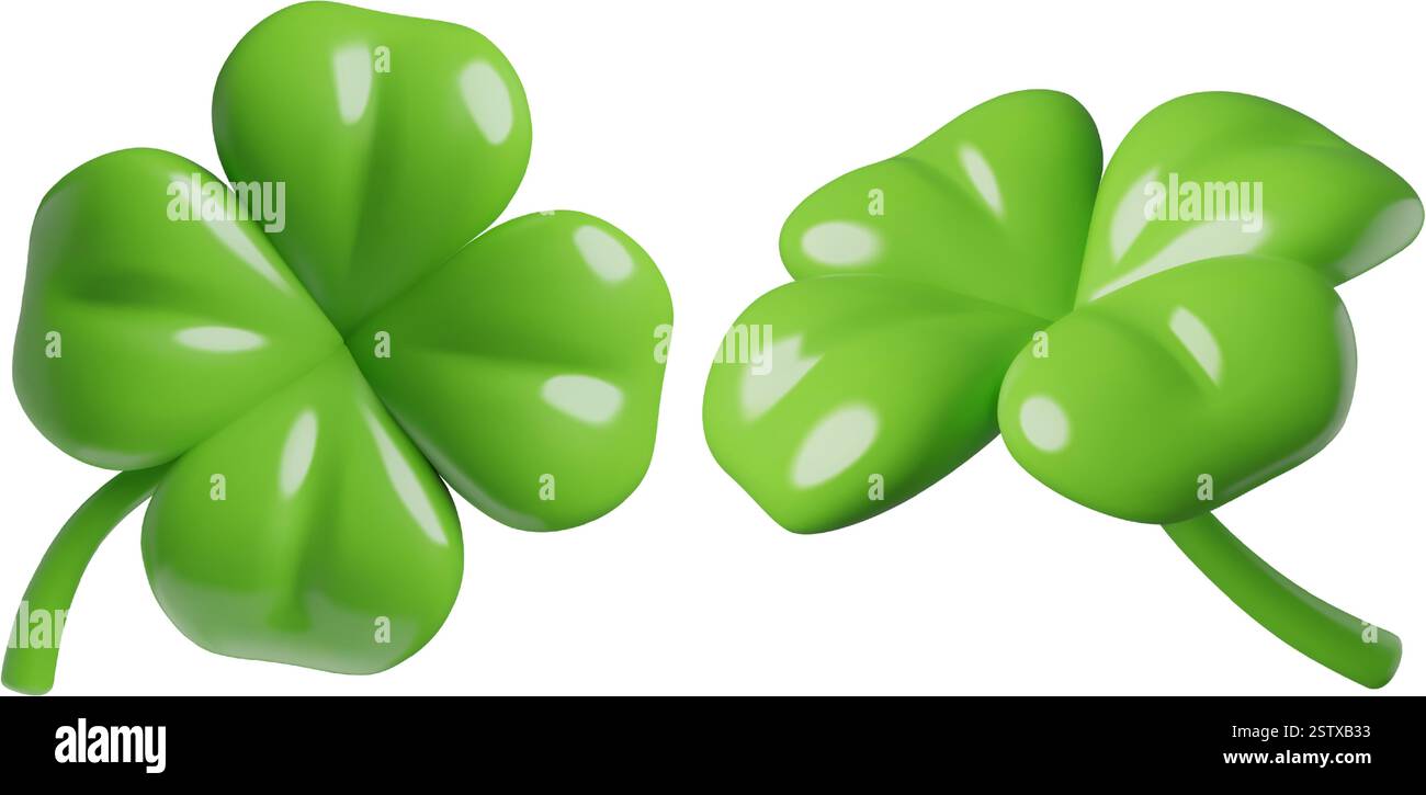 Four leaved lucky clovers 3d vector illustrations isolated on white ...