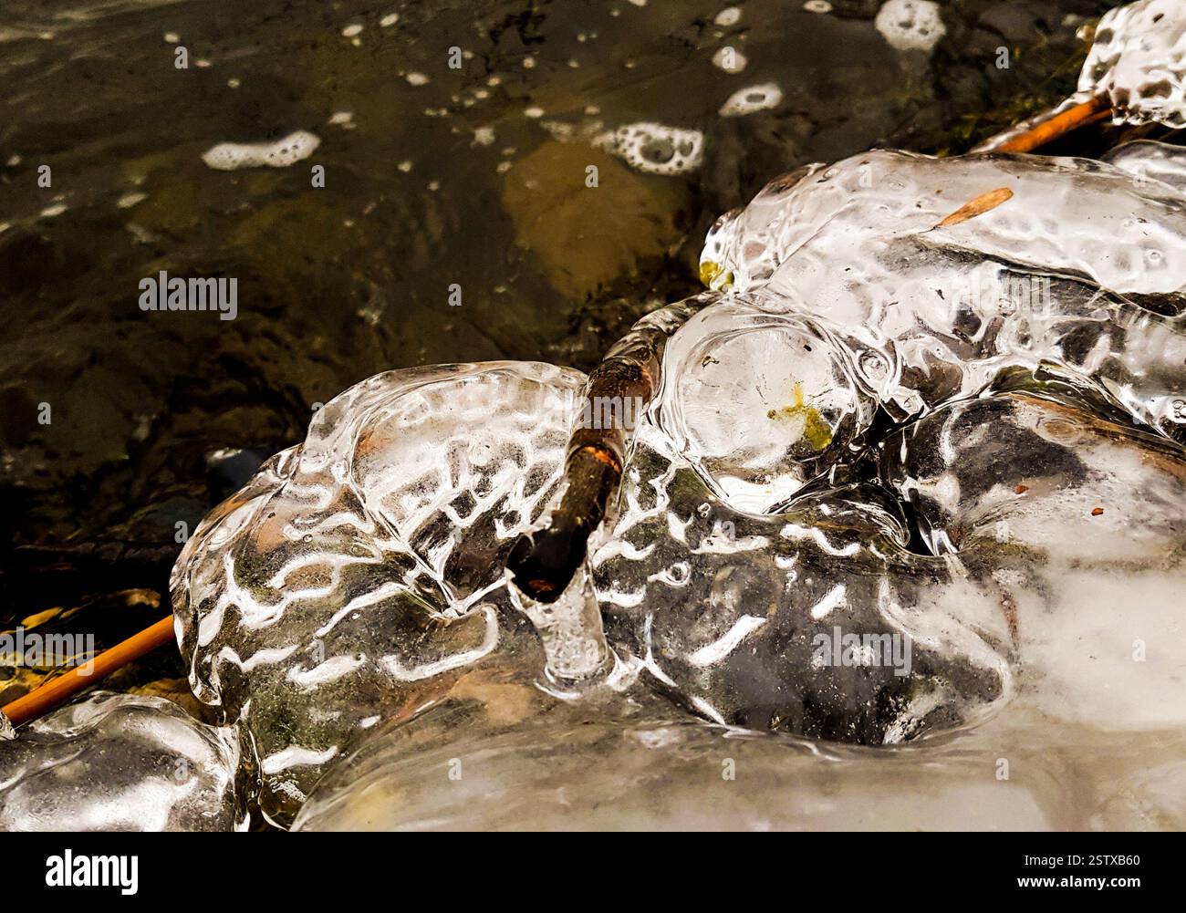 Interesting ice shapes formed by extreme weather on lake Stock Photo ...