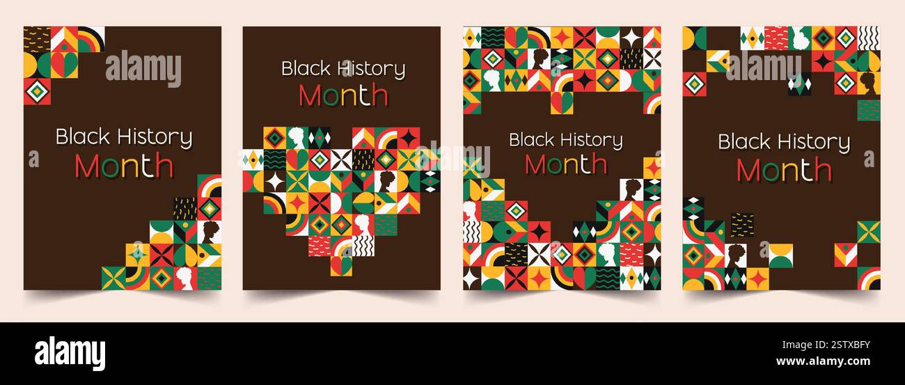 Colorful set of Black History Month designs featuring vibrant patterns ...
