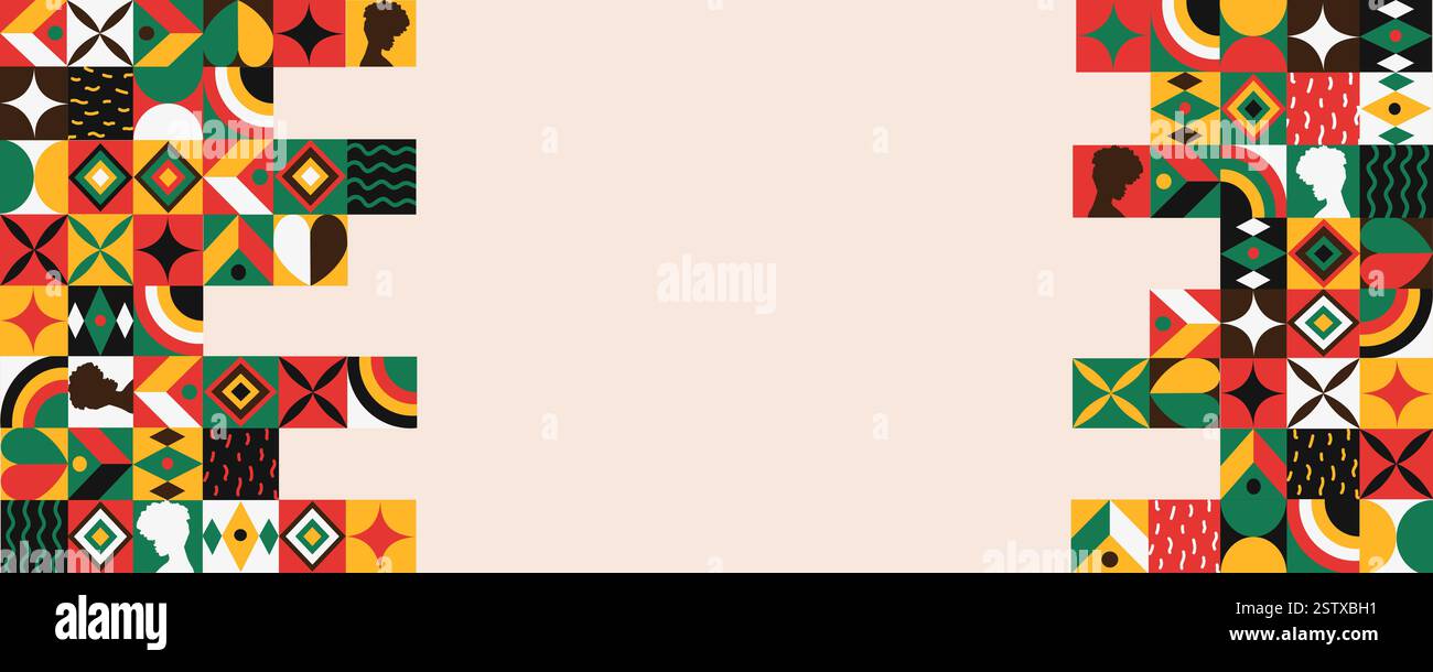 Vibrant Black History Month border with profiles and cultural patterns ...