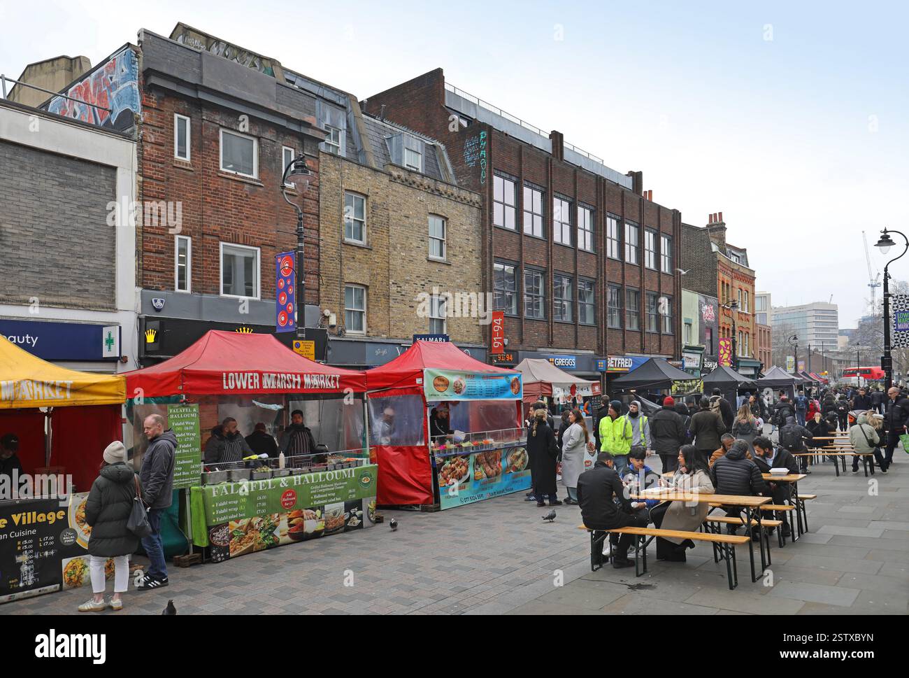 Lower Marsh street market near Waterloo Station, London, UK. Busy ...