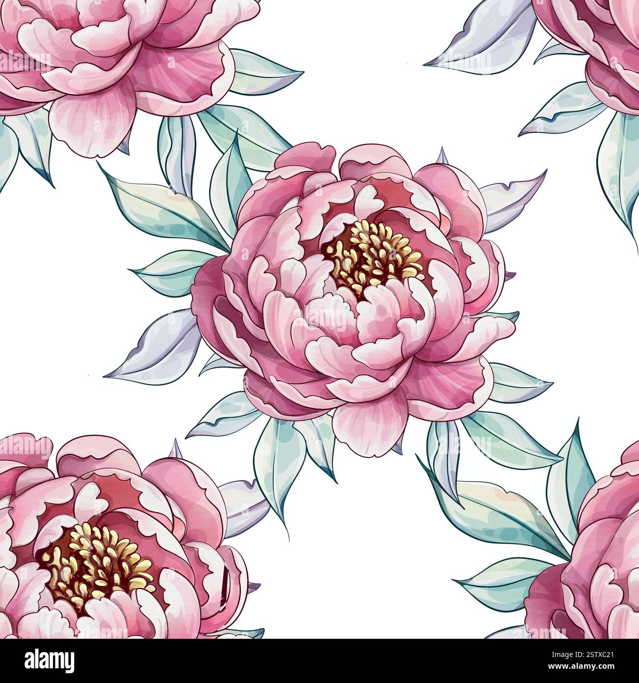 Vibrant peonies in shades of pink rest among gentle green leaves ...