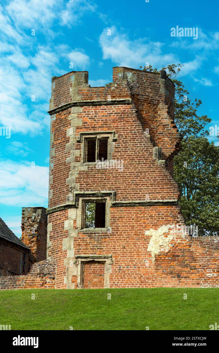 Ruined old red brick tower, Lady Jane Grey's House (Bradgate House), Bradgate Park in October ...
